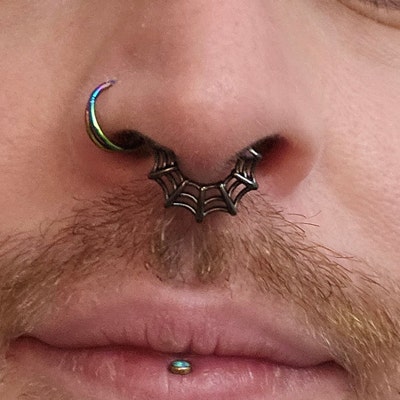 16G Spider Web Septum Ring Black Silver Clicker/cartilage/helix Earring ...