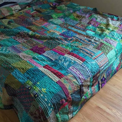 Bohemian Patchwork Quilt Kantha Quilt Handmade Vintage Quilts Boho King ...