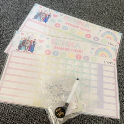 Personalised Re-usable Reward Chart With Velcro Stars, Wipeable Pen for ...