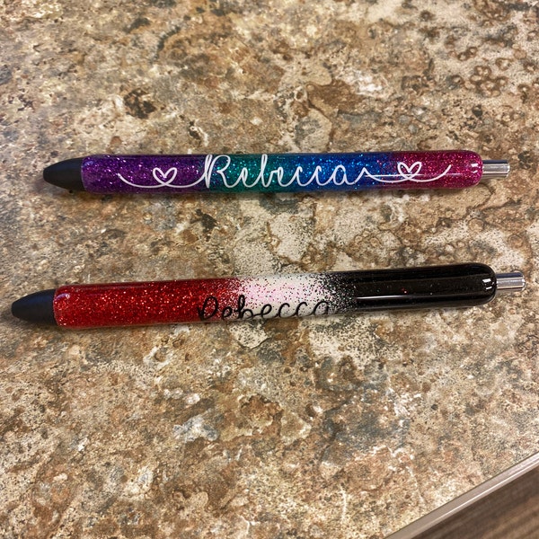 Personalized Epoxy Glitter Black Ink Pen: Refillable - Etsy
