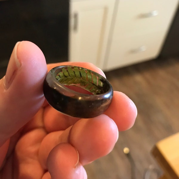 Real Fern Wood Ring, Wooden Nature Ring, Mens Fern Resin Ring ...