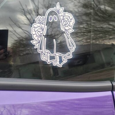 Floral Ghost Sticker Halloween Decal Ghost Decal Spooky Sticker Flower Ghost Cute Ghost Vinyl ...