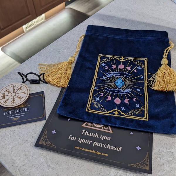 Silk Velvet Tarot Bag, Blue Velvet Tarot Card Storage Bag, Unique ...