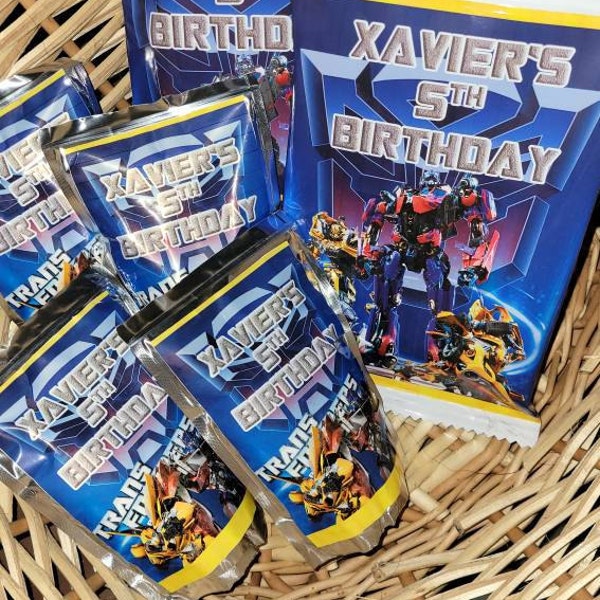 Transformers Birthday Party Pack - Chip Bag - Candy Bar - Juice Label ...