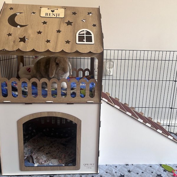 Wooden Rabbit House, Two Storey Rabbit Castle, Modern Rabbit Furniture ...