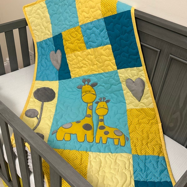 Bunny Baby Crib Quilt, Rabbit Blanket, Neutral Bunnies Bedding for Baby ...