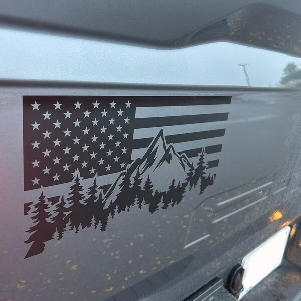 American Flag Mountain Forest Vinyl Decal Sticker, Top Quality Decal ...