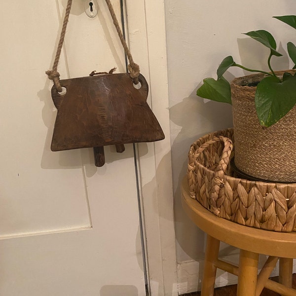 Large Vintage Carved Wood Cowbell Bell - Etsy