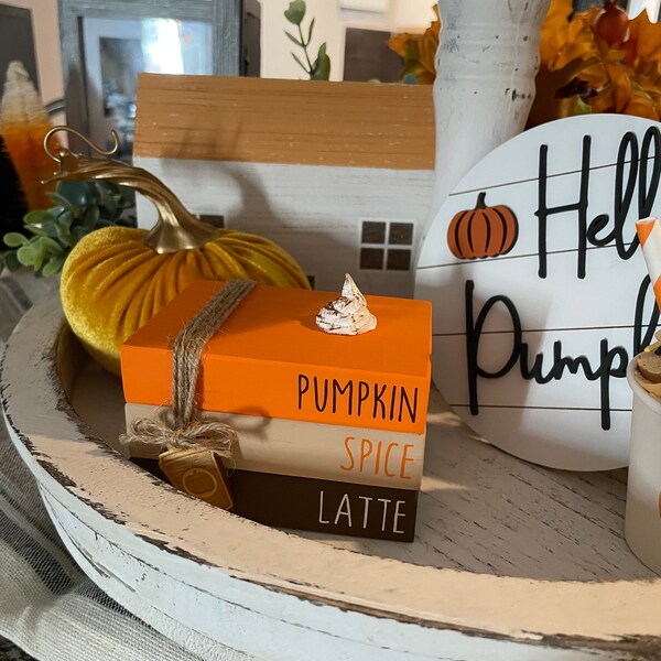 Pumpkin Spice Latte Mini Book Stack, Coffee Bar, Fall Decor, Fall ...