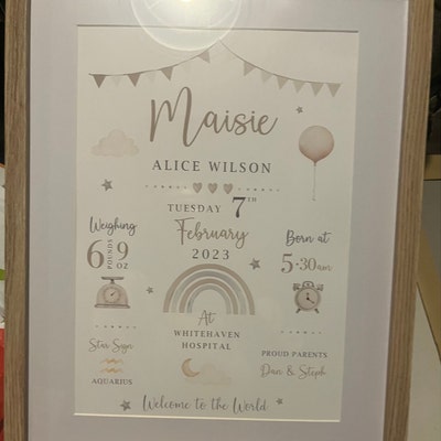 New Baby Personalised Print Birth Details Gift Keepsake - Etsy UK