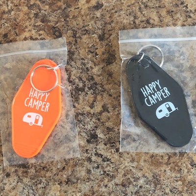 Happy Camper Motel Style Key Chain Bright Orange or Black Gift Idea ...