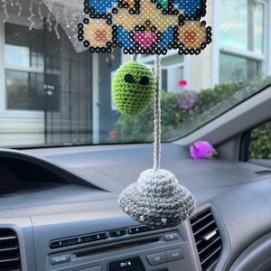 Amigurumi Alien and Ufo Car Rear View Mirror Accessories MADE TO ORDER ...