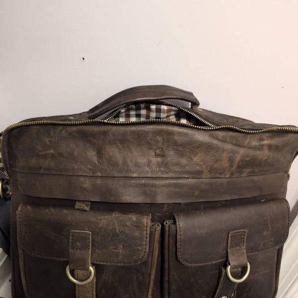 Genuine Handmade Leather Shoulder Bag Busniess Man Laptop Brown ...