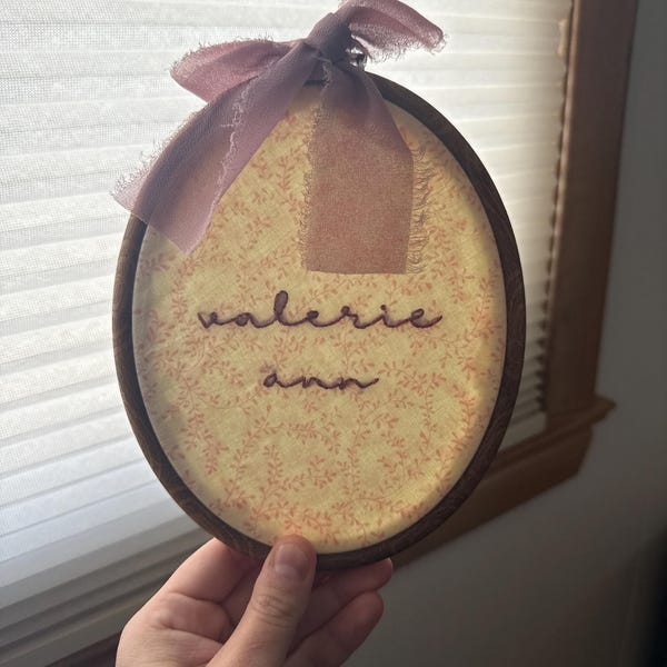 Hand Embroidered Name Hoop: Mauve Vines, Nursery Decor, Baby ...
