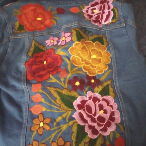 Mexican Floral Embroidered Jeans Jacket. Mexican Artisanal Denim Jacket ...