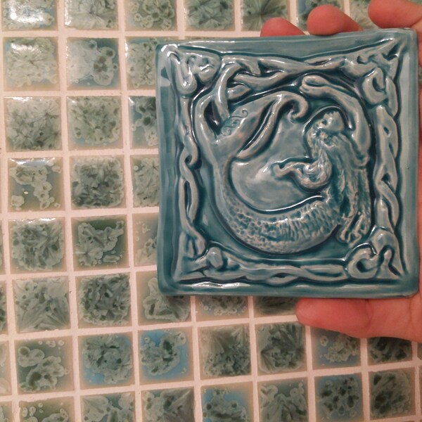Emerald Green 4"celtic Dragon Ceramic Tile - Etsy