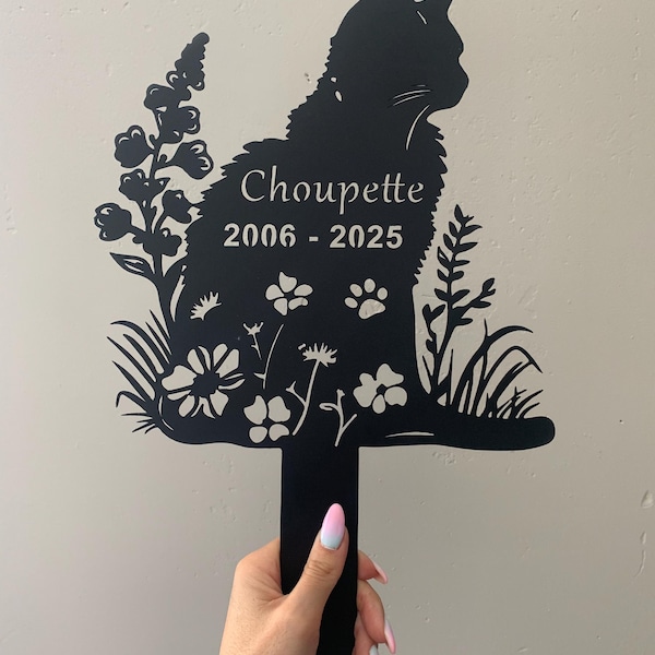 Personalized Metal Cat Grave Marker,cat Memorial Stake With Flowers ...