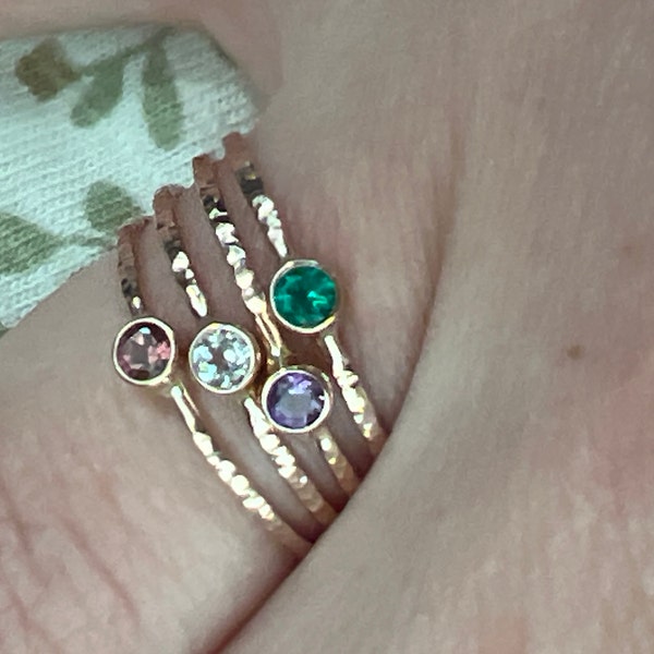 14k Gold Birthstone Stack Ring in SOLID 14k Gold Personalizes Gemstone ...