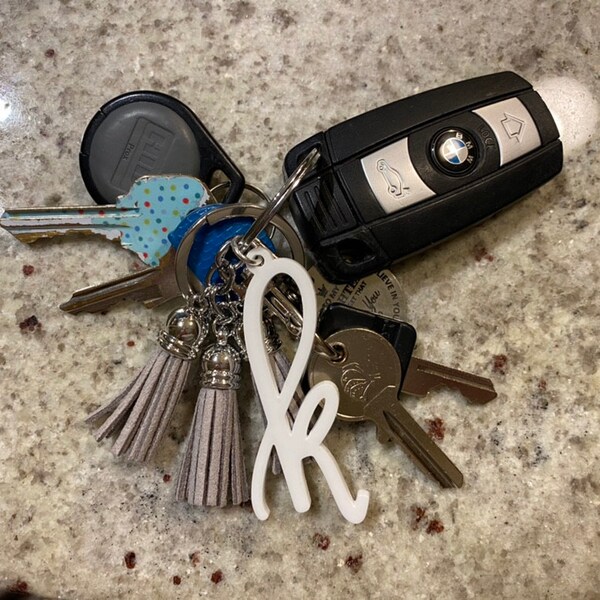 Individual Letter Keychain With Mini Tassels | Acrylic Initial Keychain ...
