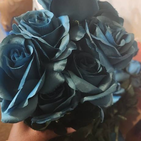 Teal Roses, Artificial Teal Roses, Teal Roses Bunch, 12 Open Teal Roses ...