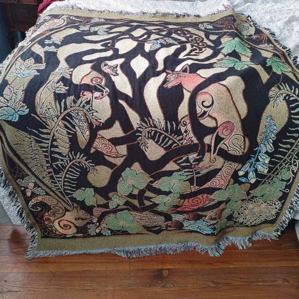 Woodland Fox and Forest Animals - Celtic - Jen Delyth - Cotton Woven ...