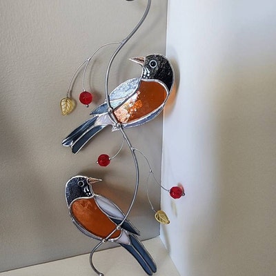 Red Cardinal Stained Glass Suncatcher for Window Couple of Red Cardinal ...