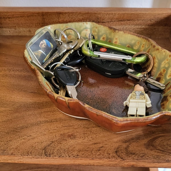 Pottery Key Dish / Key Bowl in Red & Green, Great as a Catchall Tray ...