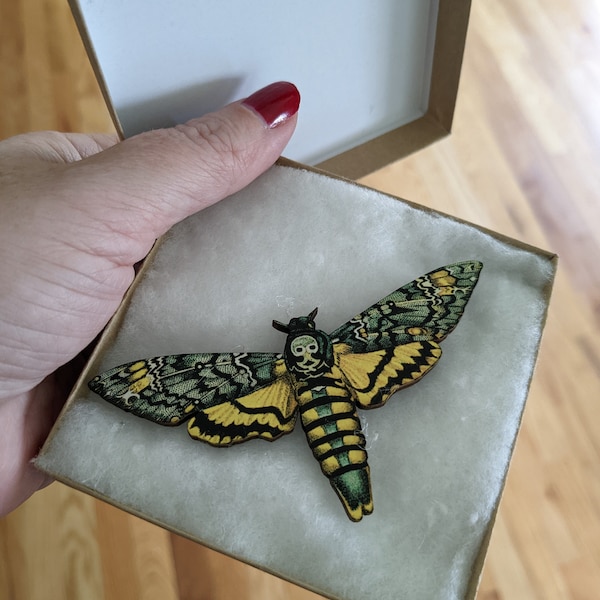Halloween Brooch, Death Moth Pin, Wooden Pin, Halloween Pin, Death Head ...