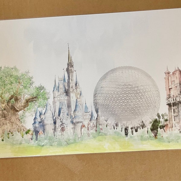 Magic Kingdom Art Print on Canvas Walt Disney World 16 X 20 Watercolor ...