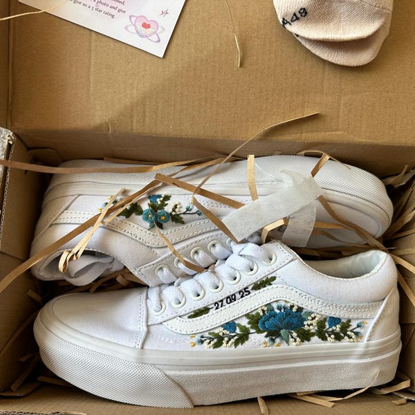 Embroidered Vans Slip On, Custom Vans Embroidery Mushrooms, Ghost ...