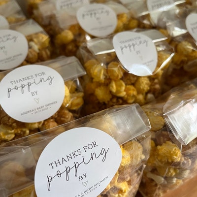 Printed Glossy Circle Labels Thanks for Popping by Popcorn Bag Labels ...