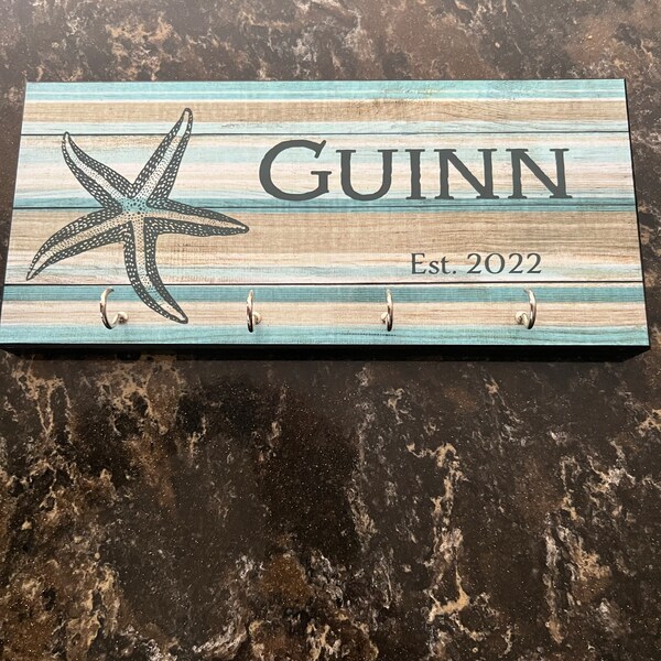 Beach House Key Holder for Wall, Personalized Key Hanger, Starfish ...