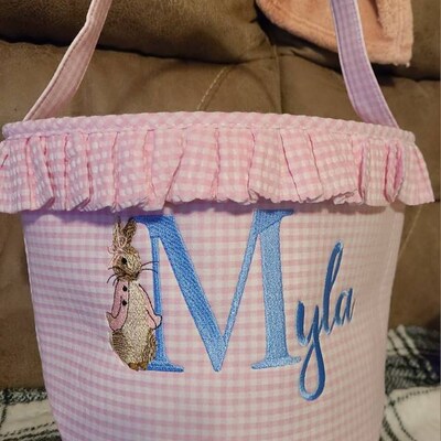 Personalized Embroidery Peter Rabbit Easter Basket Seersucker Storage ...