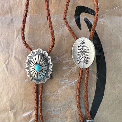 Engraved Tree Bolo Tie Pine Forest Moon Gifts for Him Bola Leather ...