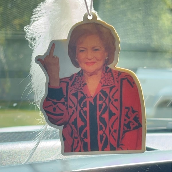 Betty White Giving Middle Finger Funny Gift Hanging Air Freshener for ...