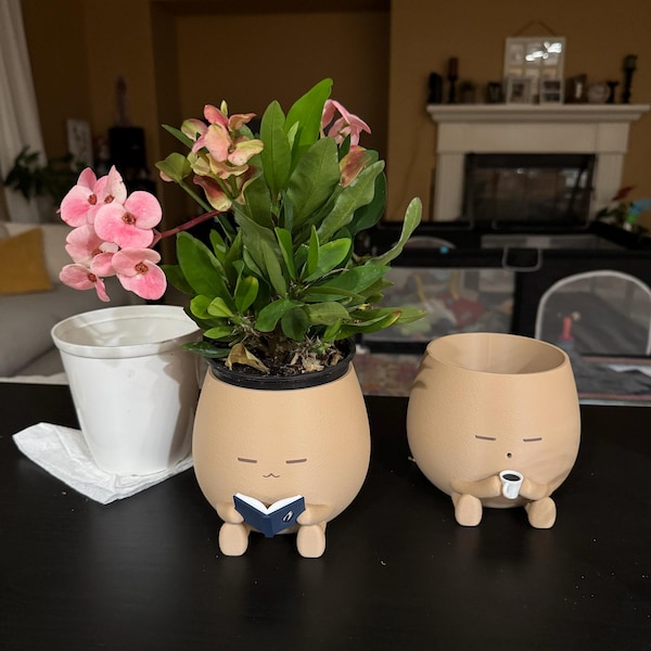 TOT With a Book Cozy Planter Pot Book Lover Planter Cute Home Office ...