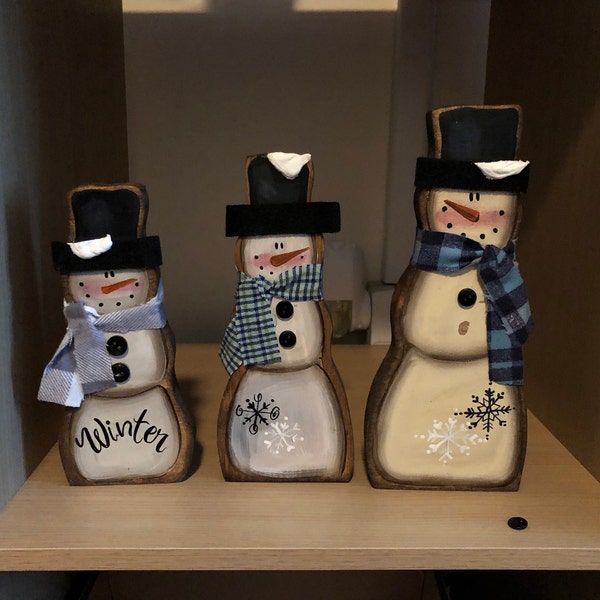 3 Piece Wood Snowman Trio/tabletop Shelf Sitter/ Winter Decor/made per ...