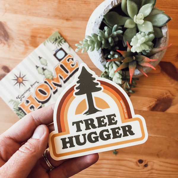 Tree Hugger Sticker, Retro Sticker for Tree Lovers, Environmental ...