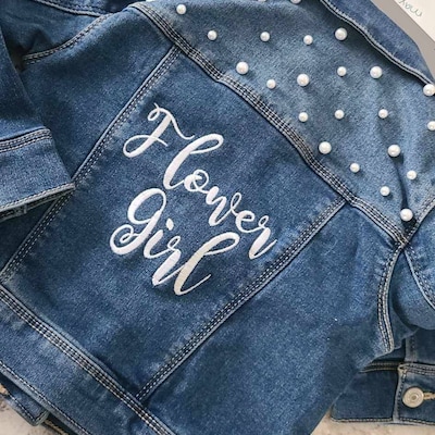 Embroidered Flower Girl Denim Jacket Customizable Pearl Jean Jacket ...