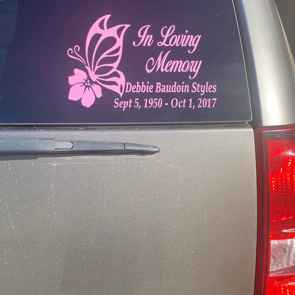In Loving Memory Butterfly Car Decal, Personalized Memorial Window ...