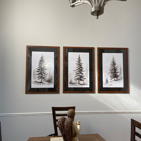 3 Rustic Fir Tree Sketches | Minimalist Wall Art | Botanical Prints ...