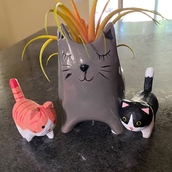 Color Cats Ceramic Planter, Happy Kitty Flower Pot, Feline Plant Holder ...