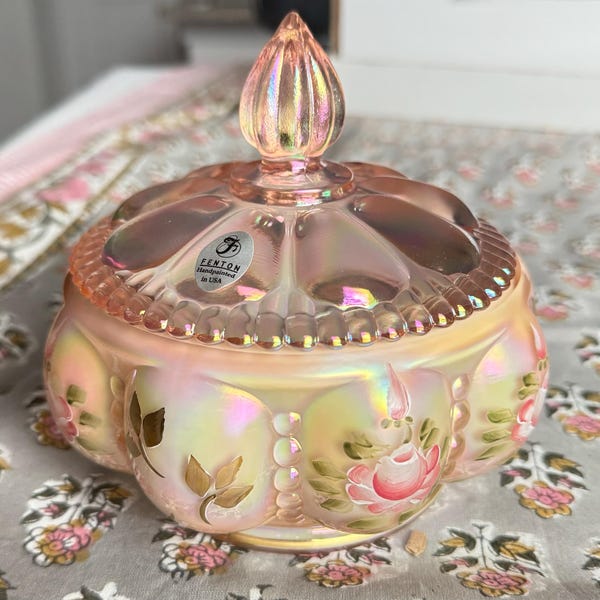 Vintage Fenton Hand-painted Colonial Light Blue Oval Trinket Box ...