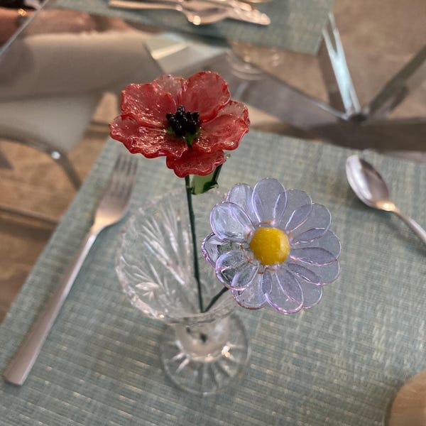 Various Color Glass Ping Pong Mum, Glass Flower With Stem, Handmade ...