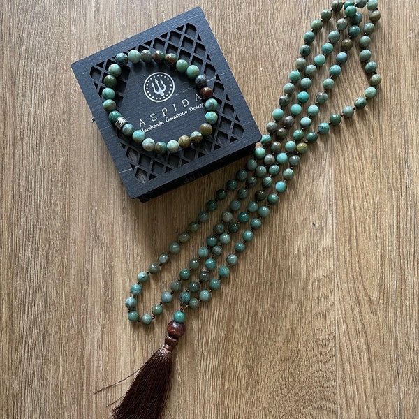 Real Jade Gemstone Mala Spiritual Necklace, Hand Knotted 108 Mala Beads ...