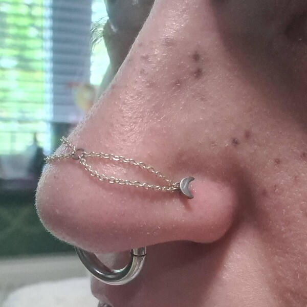36mm Wearable Stainless Steel Nose Chain With Blue and Clear Beads and ...