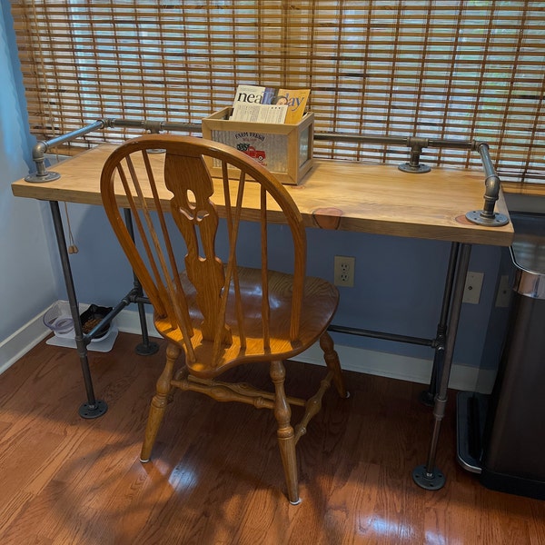 Industrial Vintage Style High Bar Table With Drink Rail, Solid Wood ...