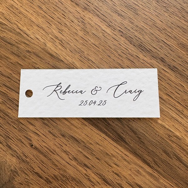 Modern Rectangular Calligraphy Wedding Favour Tag - Couples Names Date ...