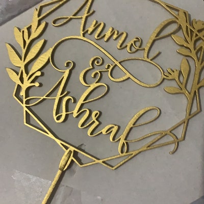 Personalized Names Wedding Cake Topper Geometric Custom Unique First ...