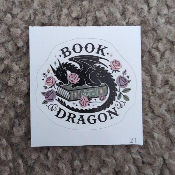 Book Dragon Sticker | Cute Fantasy Romance Dragon Reader Gift | Cute ...